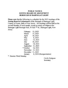 2023 MEETING DATES PUBLIC NOTICE